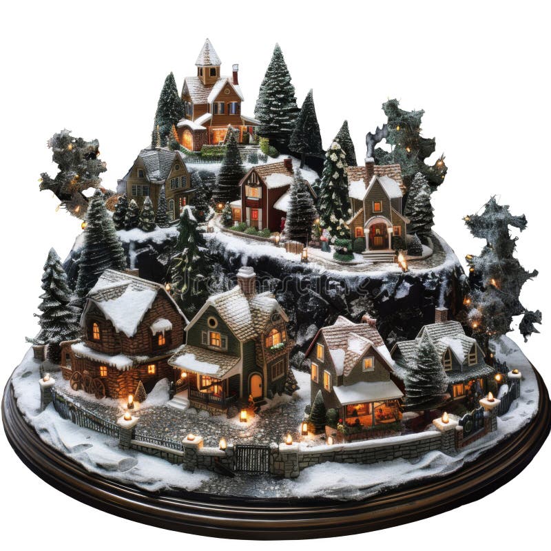 Miniature Christmas Village Model with Snow and Lights Stock Photo ...