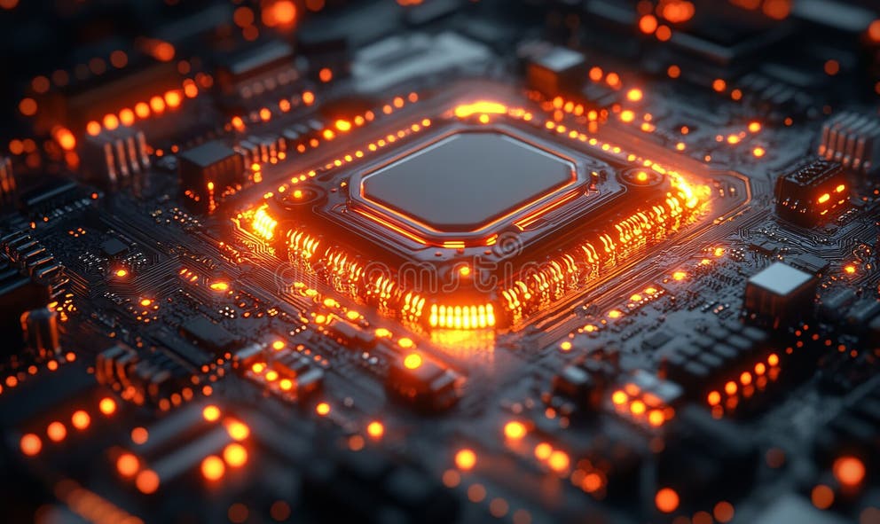 Miniature Circuit Board with Glowing Components Highlights Technology ...