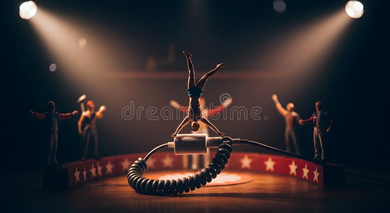 Miniature Circus Acrobat on a Cable: a Whimsical Stage Performance ...