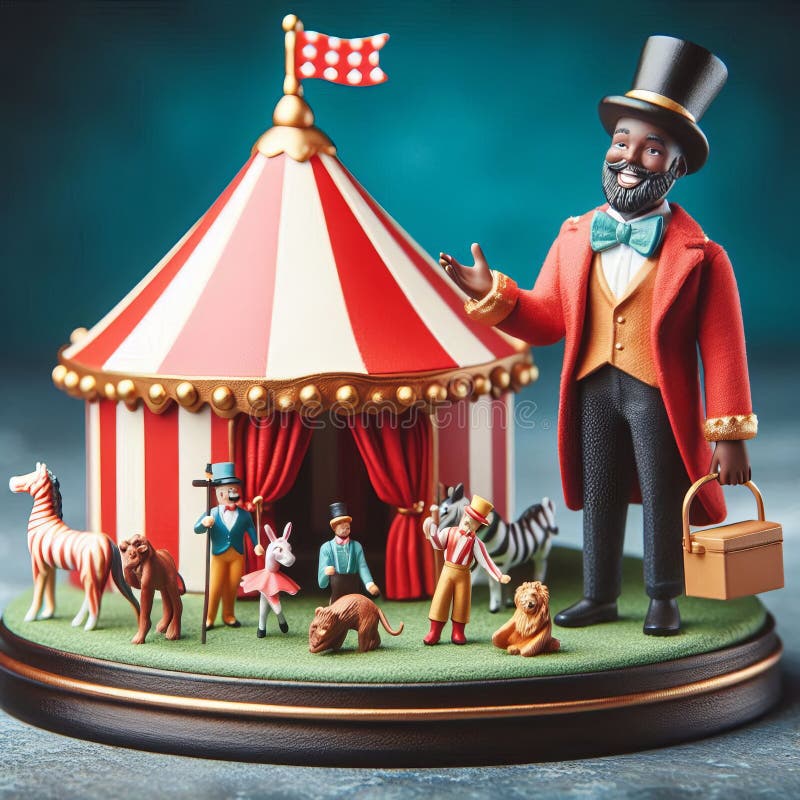 A Miniature Circus Tent with a Tiny Ringmaster and Cir Stock ...