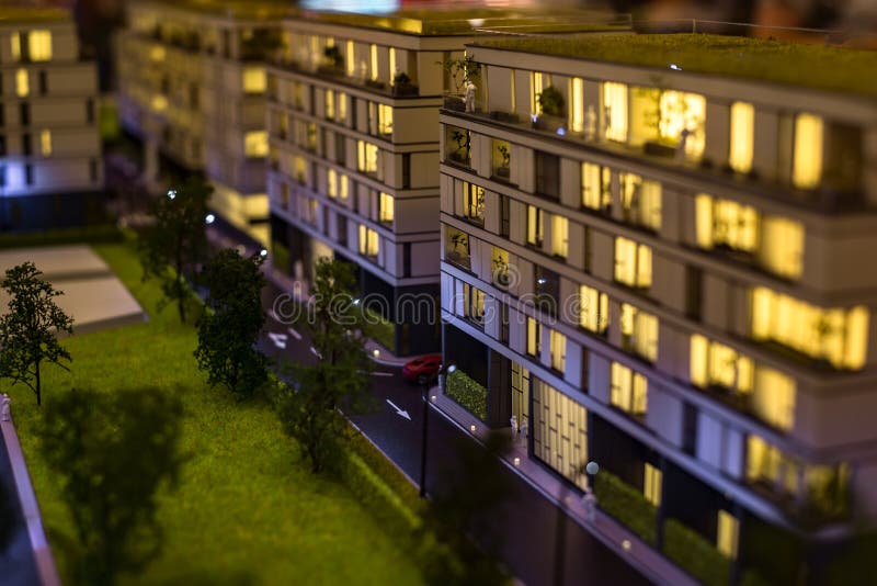 Miniature City with Apartment Complex Building Stock Image - Image of ...