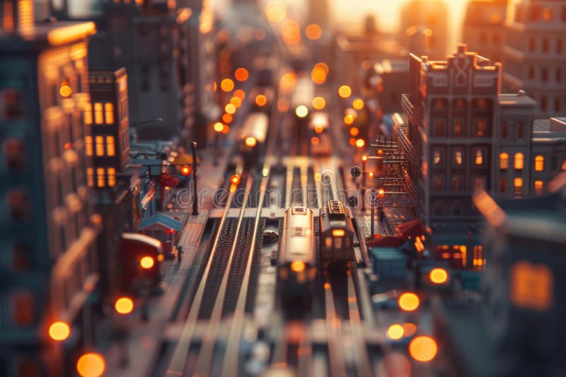 A Miniature City with Buildings and Vehicles, Featuring a Train on the ...