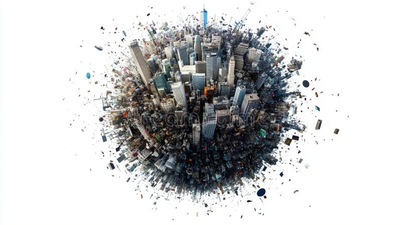 Miniature City Exploding Outward in Dramatic Detail Stock Illustration ...