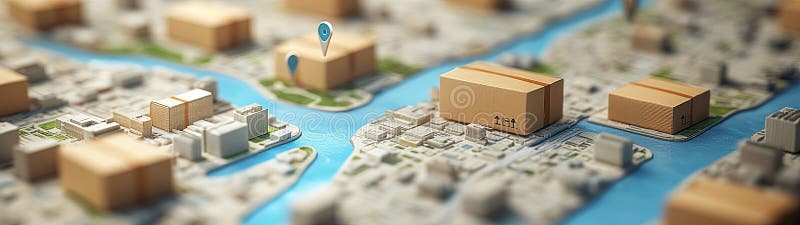 "CITY MODEL with BLUE LOCATION PINS and CARDBOARD BOXES" Stock ...