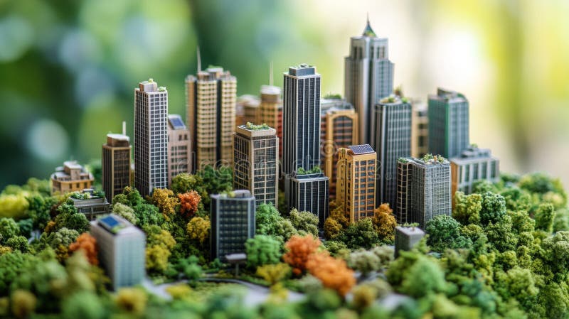 Miniature City Model with Green Landscape Stock Illustration ...