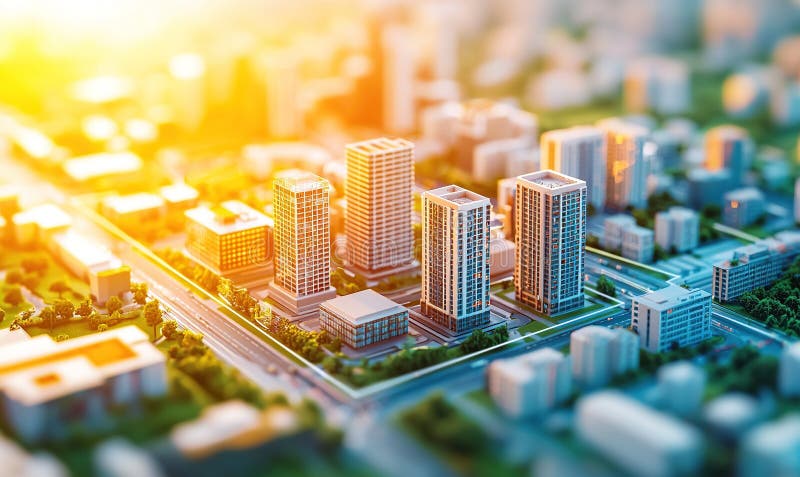 Miniature City Model at Sunrise, Urban Planning Concept Stock ...