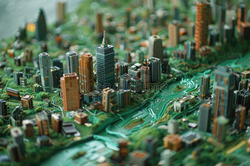 Miniature Cityscape Built from Recycled Electronic Components Stock ...