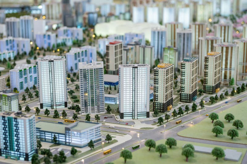 A Miniature City on the Table. Layout of a Block with a Residential ...