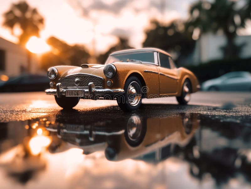Miniature Classic Car Model with a Backdrop of Evening Sun Bokeh. Stock ...