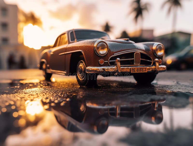Miniature Classic Car Model with a Backdrop of Evening Sun Bokeh. Stock ...