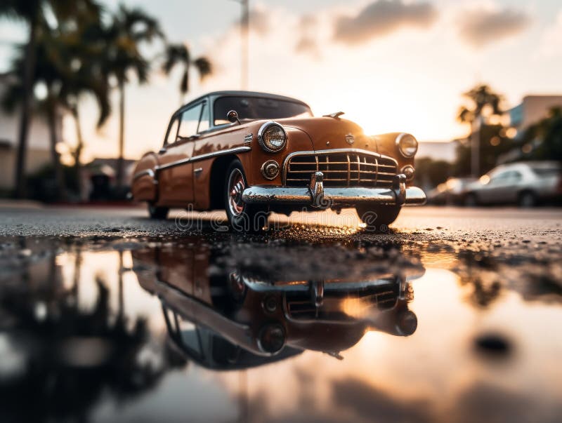Miniature Classic Car Model with a Backdrop of Evening Sun Bokeh. Stock ...