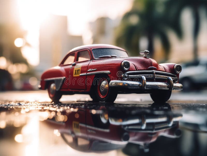 Miniature Classic Car Model with a Backdrop of Evening Sun Bokeh. Stock ...