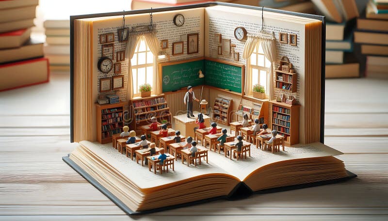 Miniature Classroom Inside an Open Book, Educational Concept Stock ...