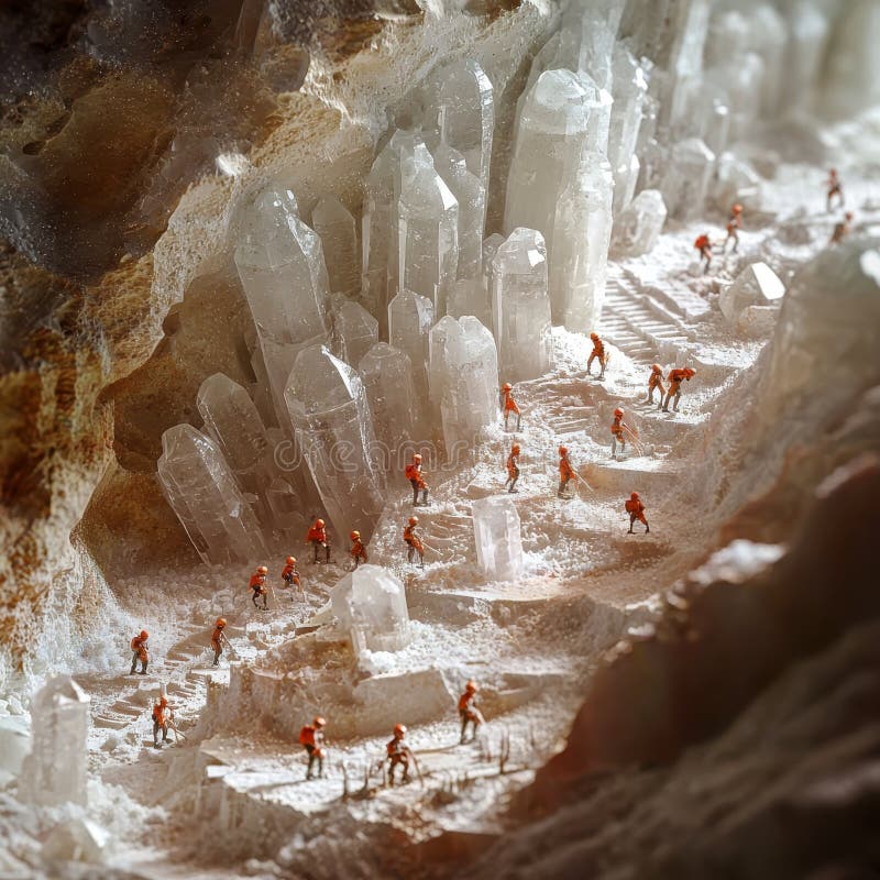Miniature Climbers in a Crystal Cave Environment Stock Illustration ...