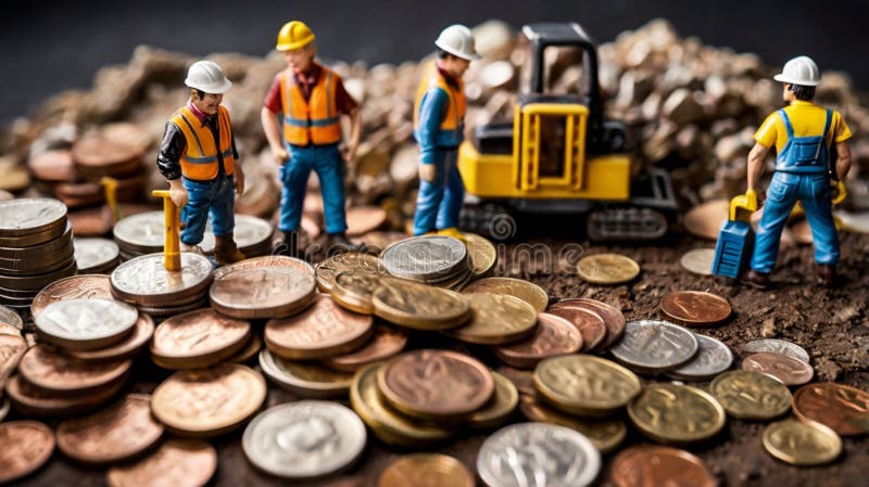 Miniature Coins and Workers4 Stock Illustration - Illustration of asset ...