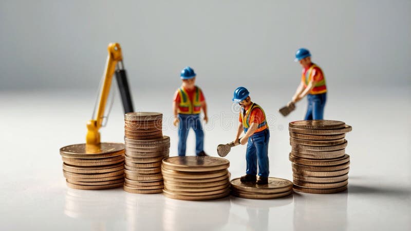 Miniature Coins and Workers6 Stock Illustration - Illustration of coin ...