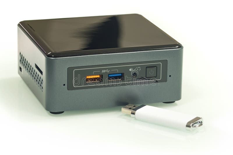 Miniature Computer with USB Flash Drive. Stock Image - Image of case ...