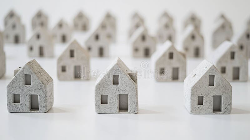 Miniature Concrete House Models on White Surface Stock Illustration ...