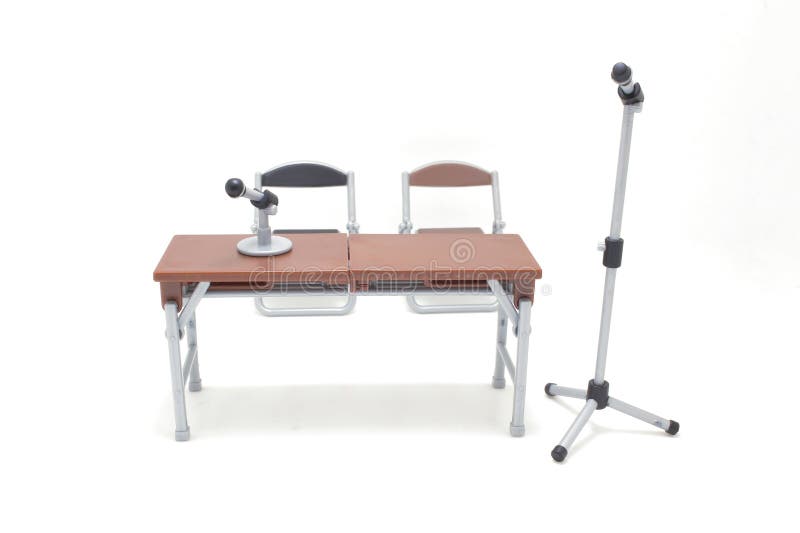 Miniature Conference Setup with Microphones, Table, and Chairs for ...