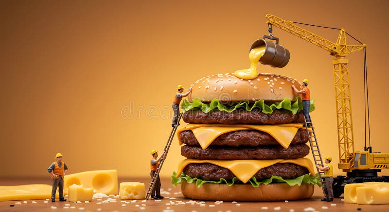 Miniature Construction Crew Builds an Immense Triple Cheeseburger Using ...
