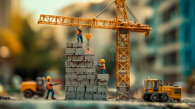 Miniature Construction Scene. in the Center is an Unfinished Wall of ...