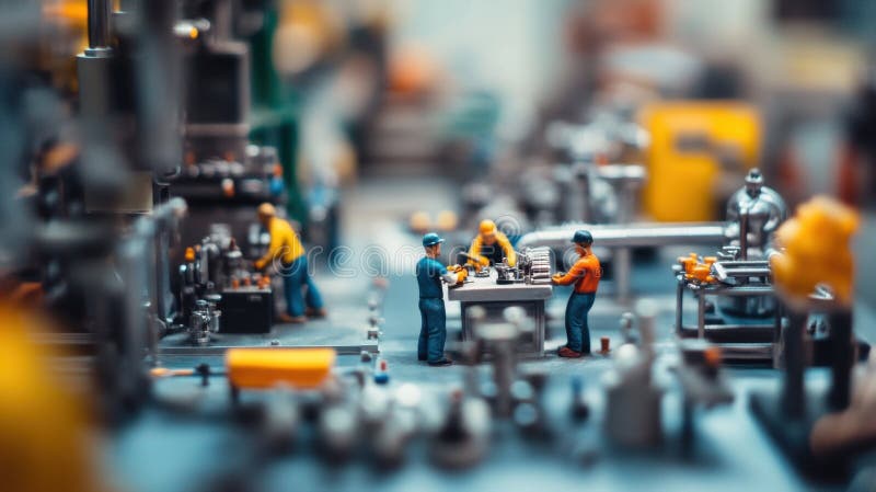 Miniature Construction Scene with Workers and Machinery in Focus Stock ...