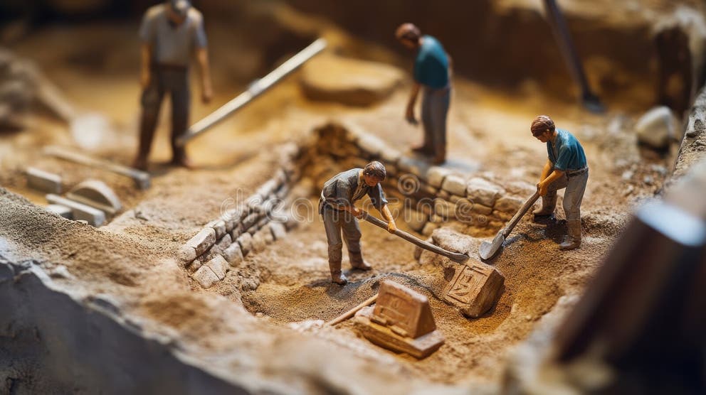 Miniature Construction Scene with Workers and Tools at a Dig Site Stock ...
