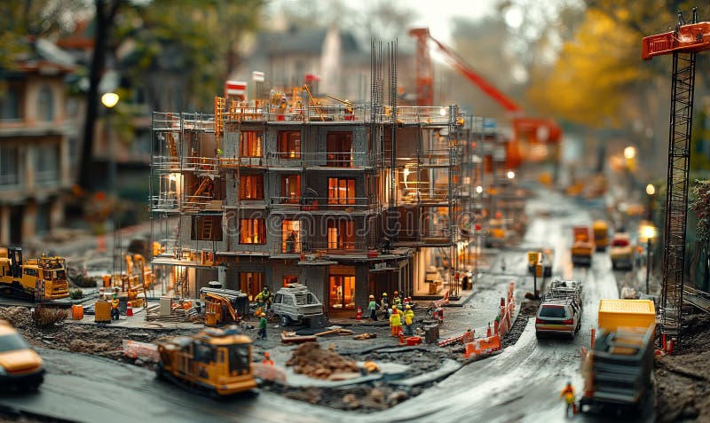 Miniature Construction Site with Detailed Vehicles and Workers in ...