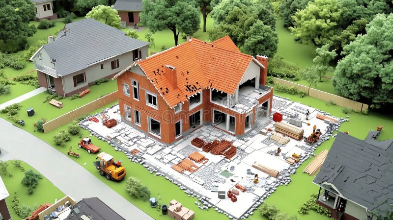 Scale Model of a House Under Construction in a Residential Neighborhood ...