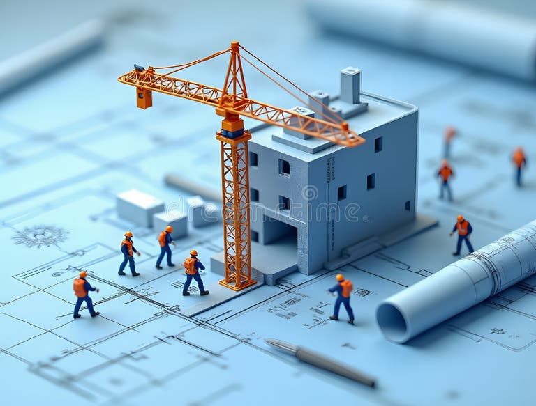 Miniature Construction Site with Model Building and Crane Stock ...