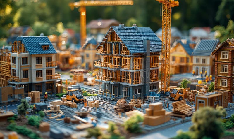 Miniature Construction Site Showcasing Detailed Building Process Stock ...