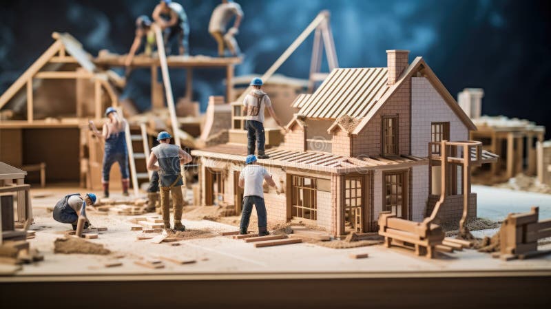 Miniature Construction Site with Small Figures Representing Workers ...