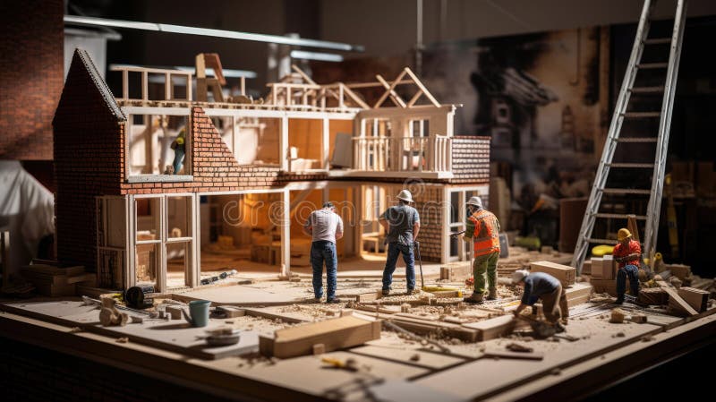 Miniature Construction Site with Small Figures Representing Workers ...