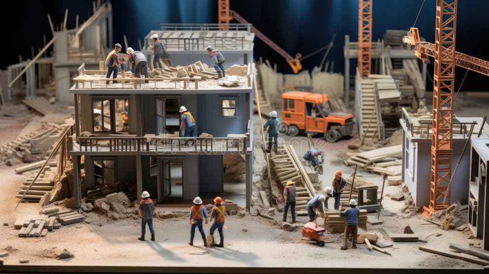 Miniature Construction Site with Small Figures Representing Workers ...