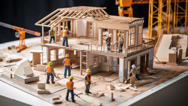 Miniature Construction Site with Small Figures Representing Workers ...