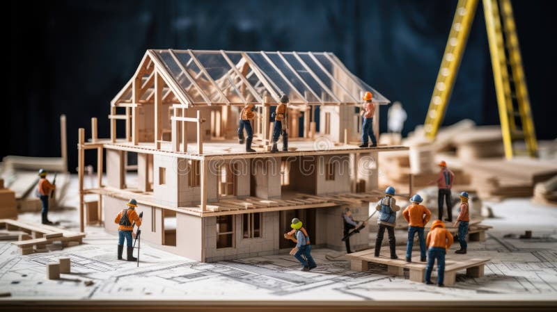 Miniature Construction Site with Small Figures Representing Workers ...
