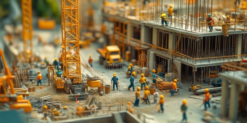 Miniature Construction Site with Workers and Machinery - Urban ...