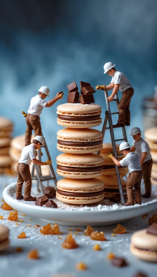Miniature Construction Workers Build a Towering Stack of Macarons ...