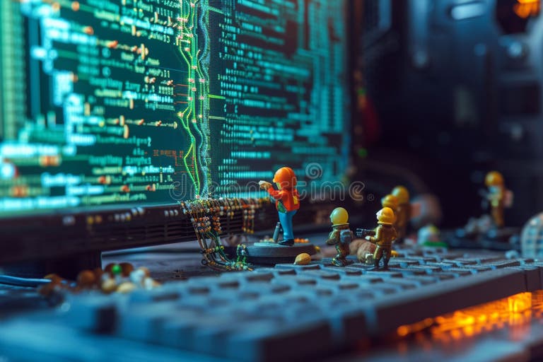 Miniature Construction Workers Collaborating on a Digital Project ...