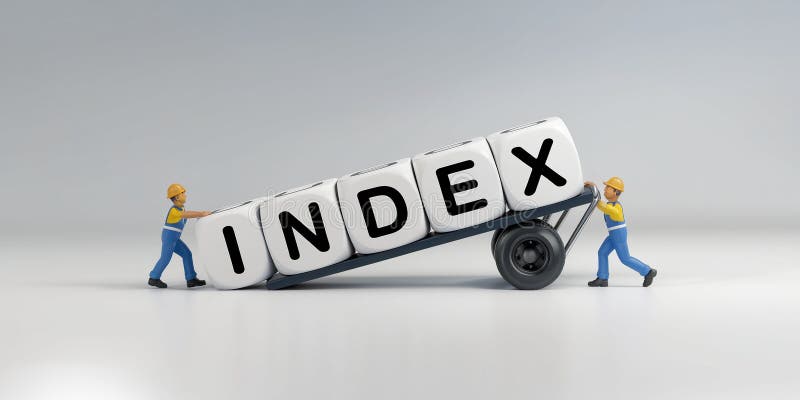 Miniature Construction Workers Moving INDEX Blocks in Minimalist Space ...