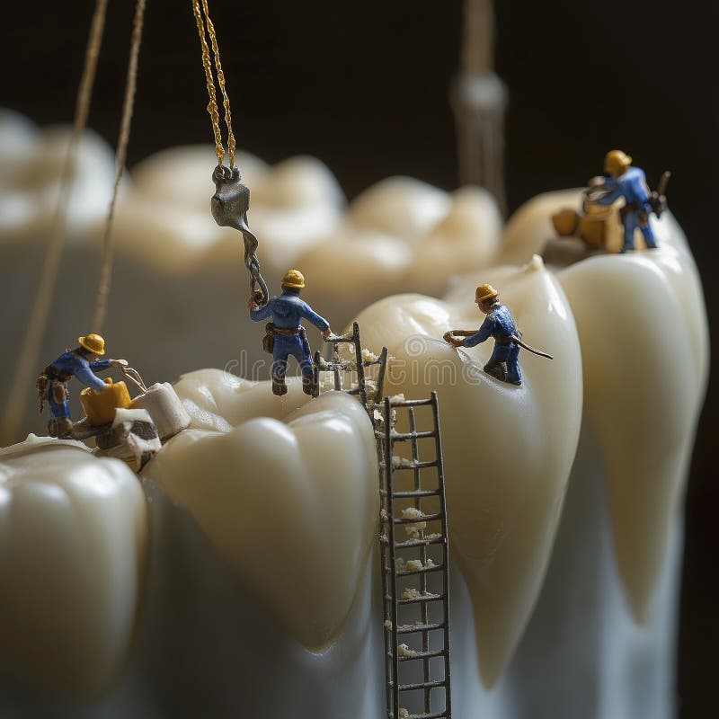 Miniature Construction Workers Repairing Cracked Tooth with Tools Stock ...