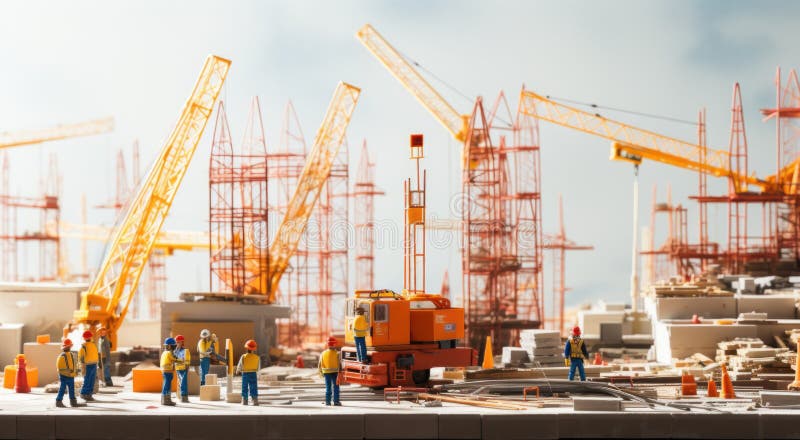 Miniature Construction Workers Standing in Front of a Building, AI ...