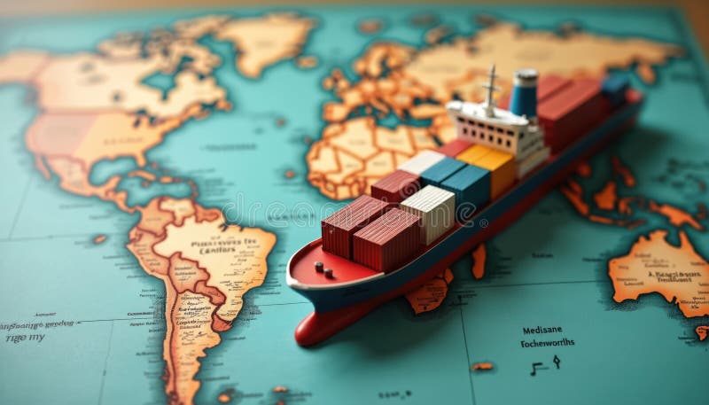 Container Ship Model World Map Transcontinental Transportation ...