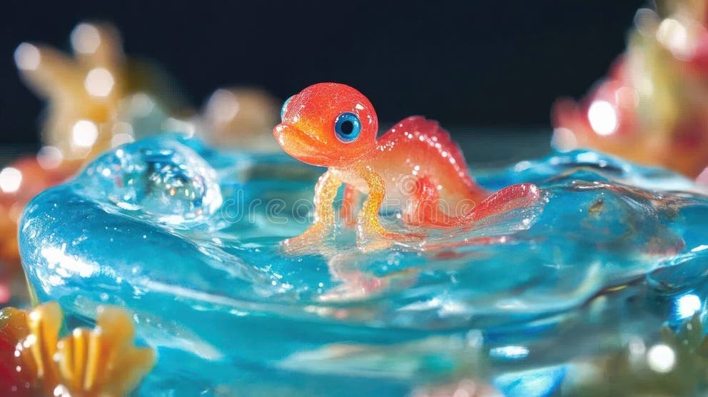 Cute Orange Salamander in Resin Ocean Scene Stock Illustration ...