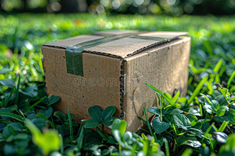 Miniature Corrugated Box on Grass a Glimpse into Recycled Packaging and ...