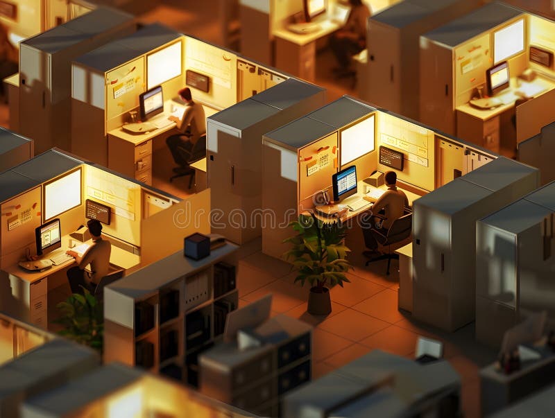 Miniature Cubicle Office Grid a Detailed 3D of a Corporate Workplace ...