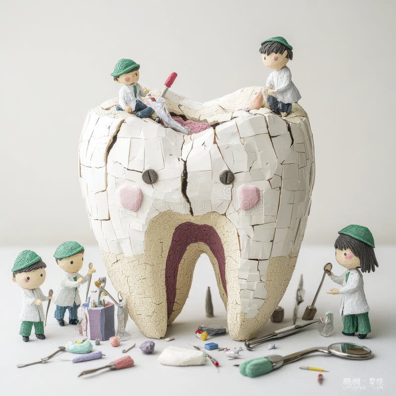 Miniature Dentists Performing Dental Work on a Tooth Sculpture Stock ...