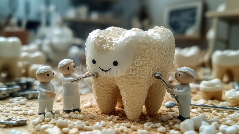 Miniature Dentists Working on Tooth Model in Detailed Dental Workshop ...