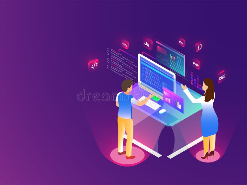 Miniature Developers Working On Desktop With Different Coding La Stock 7850