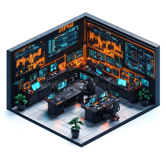 Miniature Digital Control Room Interior Design Isometric View Stock ...